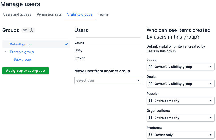 Visibility groups - Knowledge Base | Pipedrive